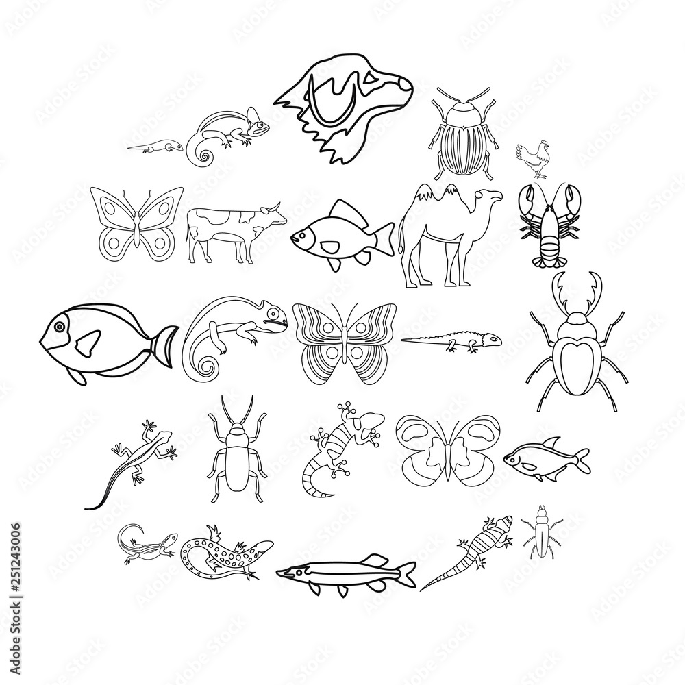 Animals from desert icons set. Outline set of 25 animals from desert ...