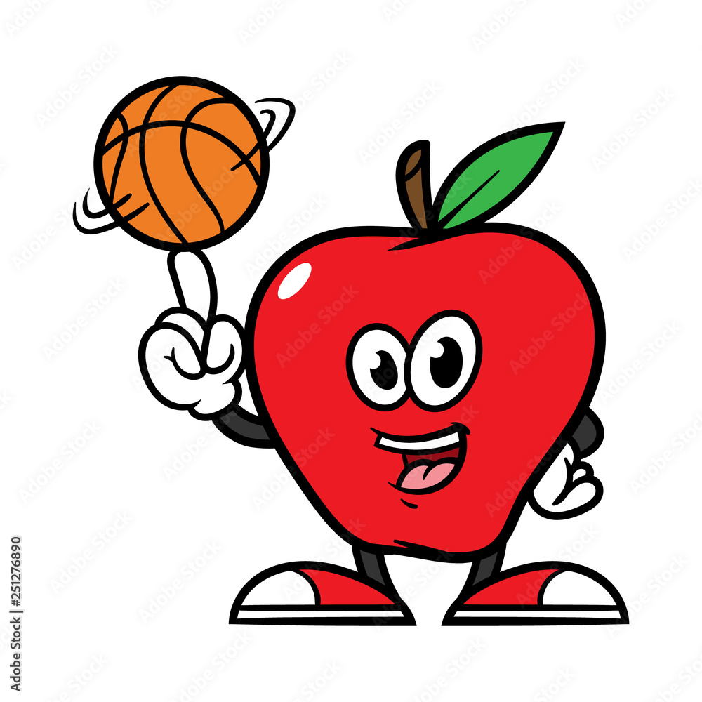 Cartoon Apple Character Spinning a Basketball Stock Vector | Adobe Stock