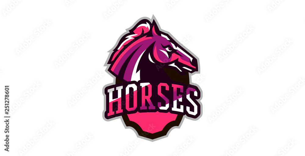 Horse logo. Sports logos of horses, racing stallions. Shield, text ...