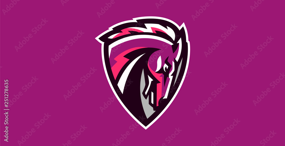 Horse logo. Sports logos of horses, racing stallions. Shield, text ...