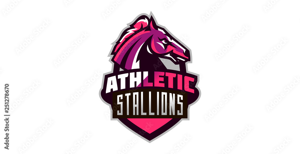 Horse logo. Sports logos of horses, racing stallions. Shield, text ...