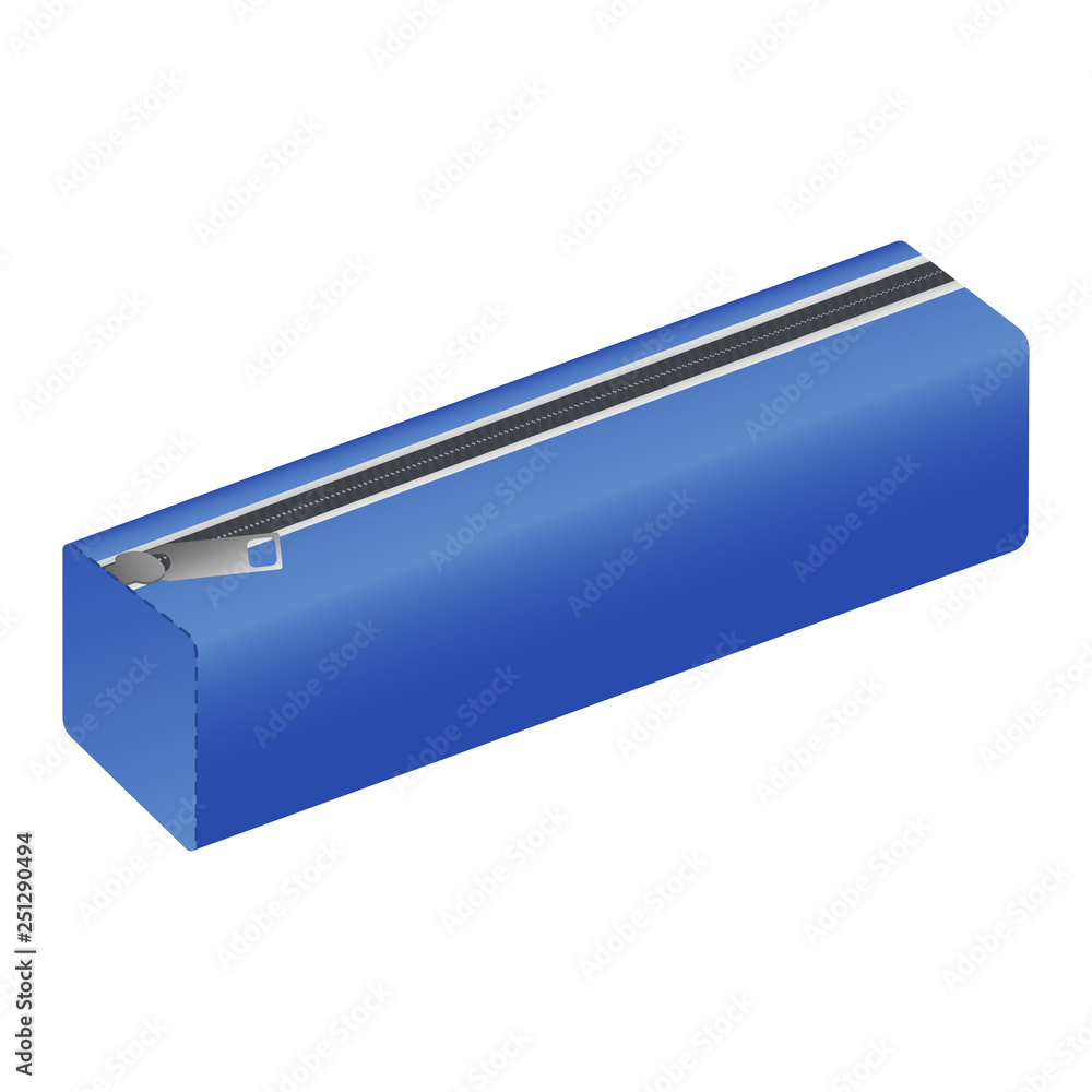 Blue pencil case icon. Realistic illustration of blue pencil case ...