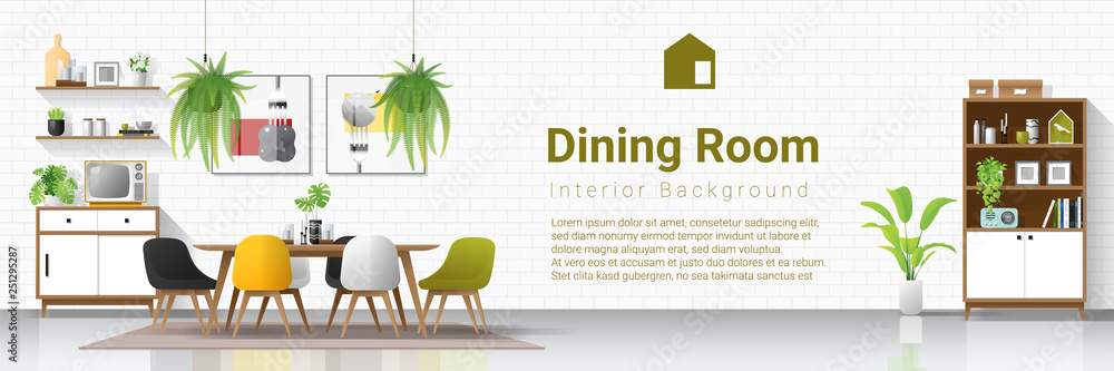 Interior background with modern dining room , vector , illustration ...