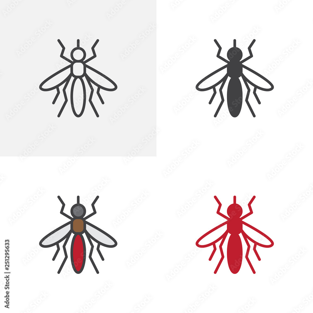 Mosquito bloodsucker icon. Line, glyph and filled outline colorful ...