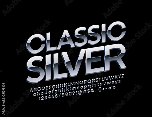Vector Classic Silver Alphabet Letters, Numbers and Symbols. Reflective ...