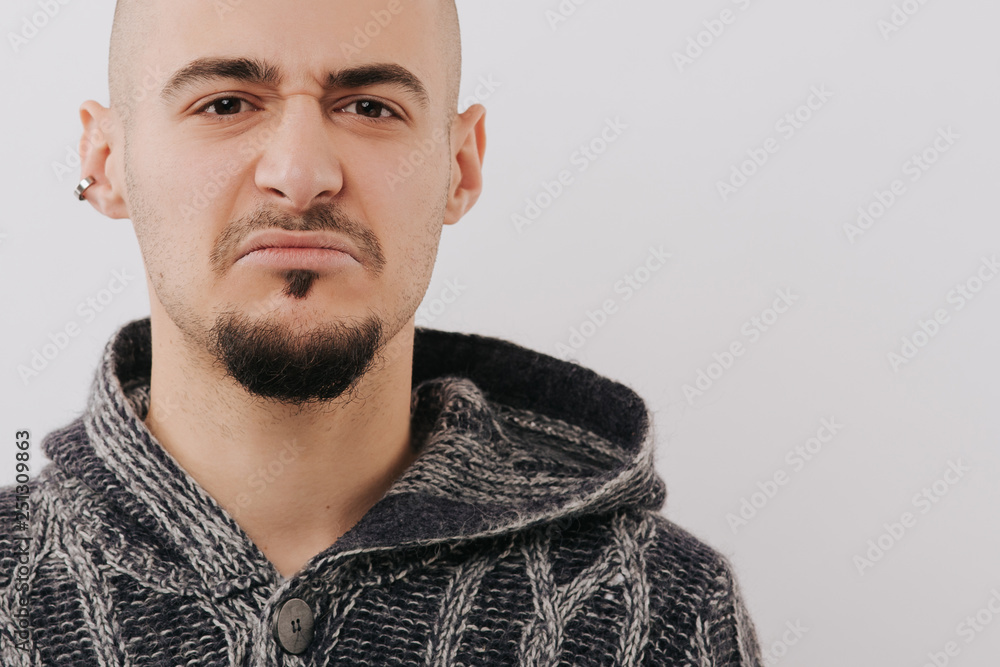 Portrait disgusted young man. Negative human emotion, looking into the ...