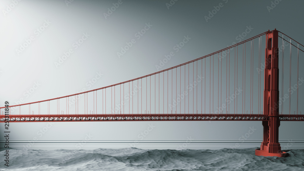 Concept art of Golden Gate bridge in 3d. 3d illustration of Bridge in ...