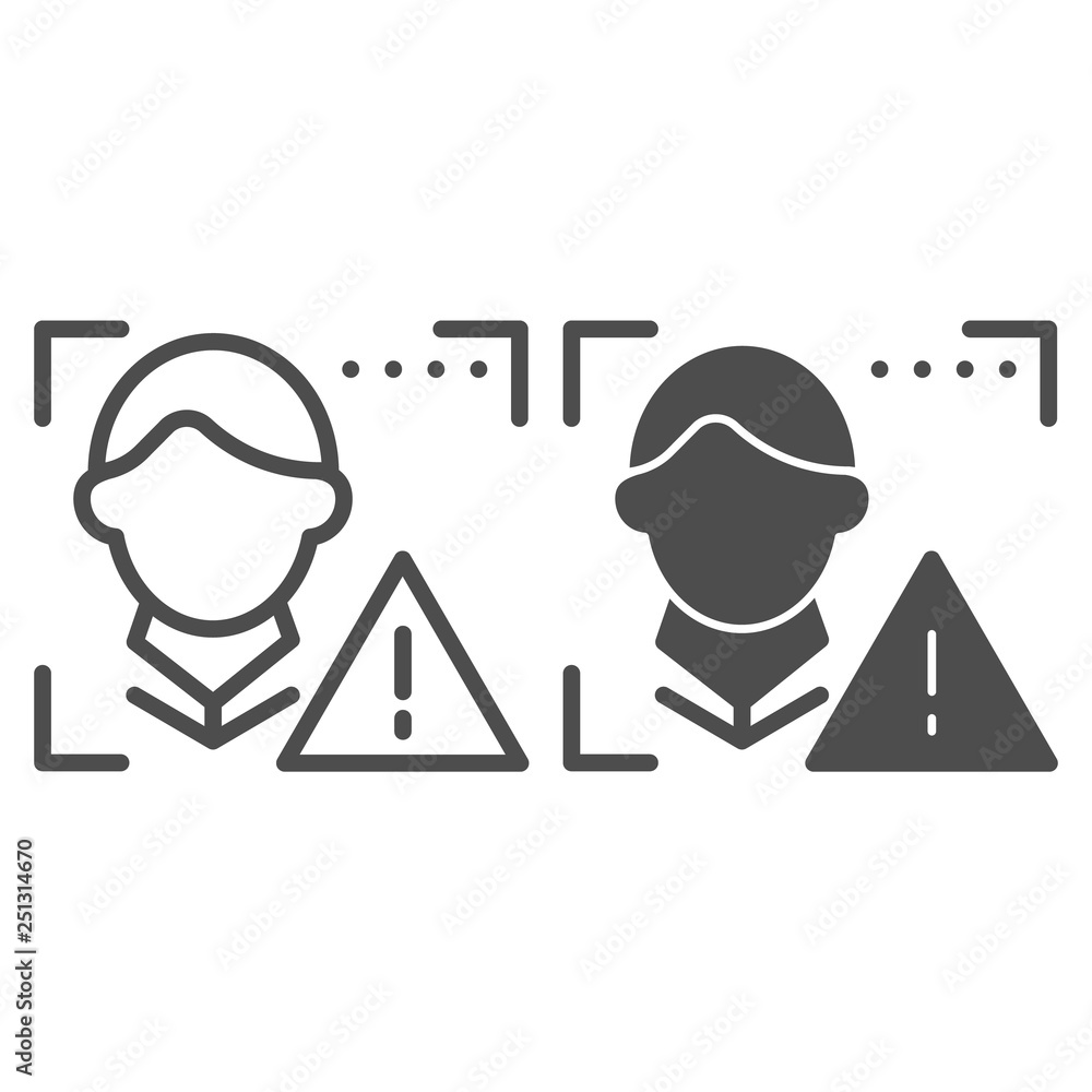 Facial Recognition Alert Line And Glyph Icon Face Scan Attention Vector Illustration Isolated