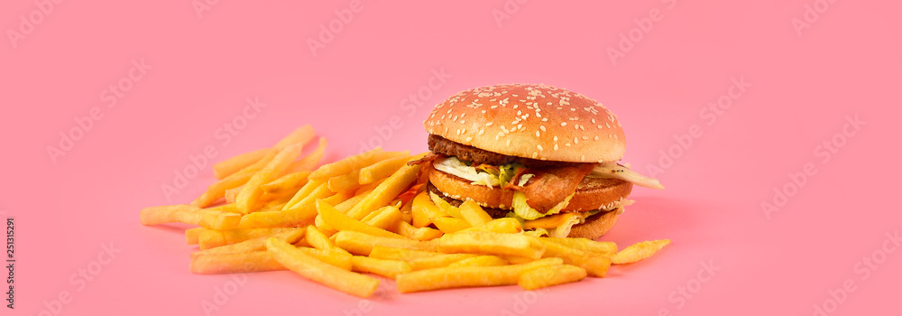 urger with fries. takeaway lunch, fast food restaurant, fast food menu ...