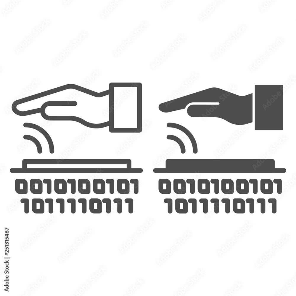 Palm recognition line and glyph icon. Verification palmprint system ... Palm recognition line and glyph icon. Verification palmprint system ...
