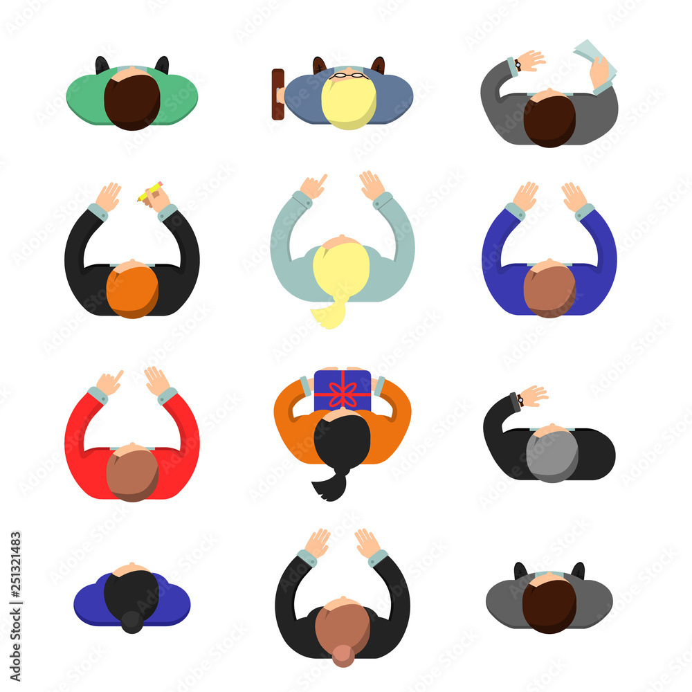 Managers top view. Standing or sitting business people male and female ...