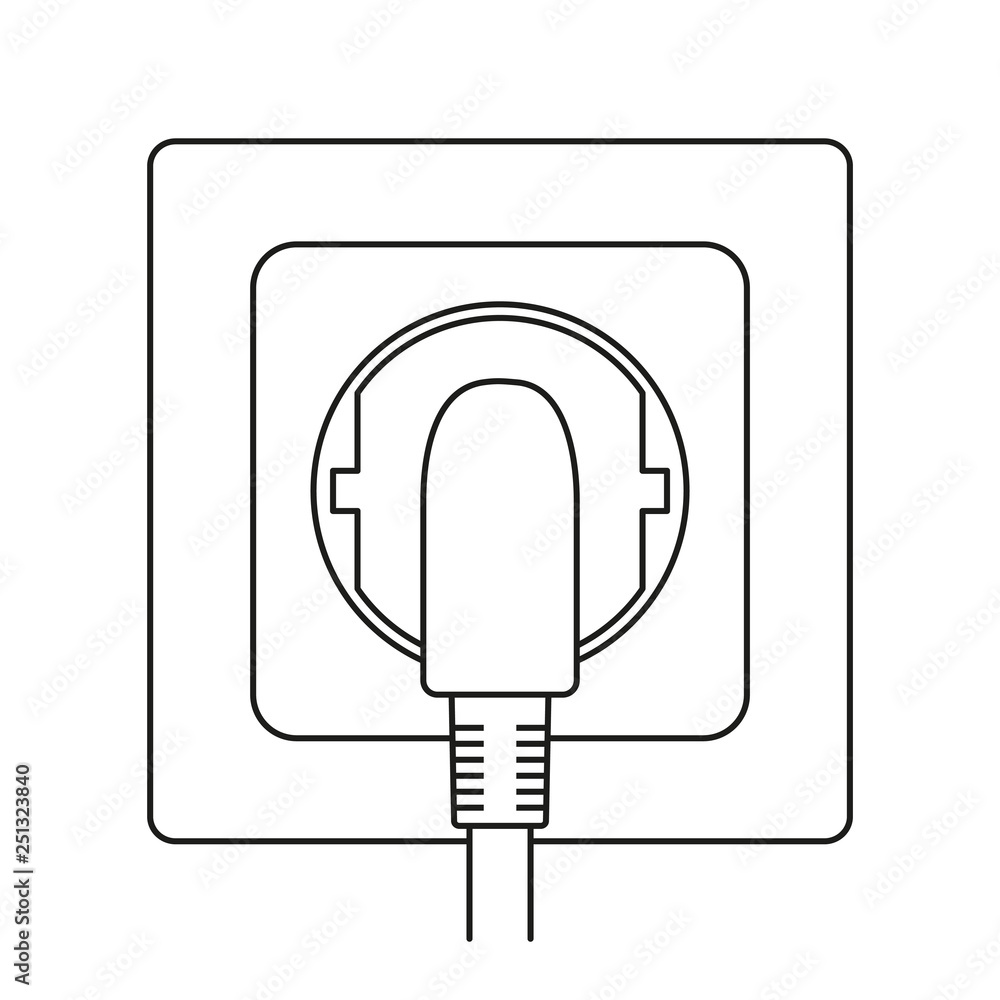 Line art black and white plug in electric socket Stock Vector | Adobe Stock