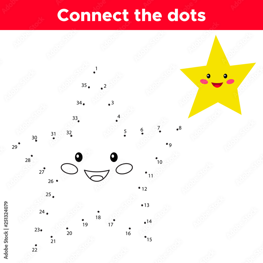 Dot to dot game, numbers game for children. Cute cartoon kawaii star ...