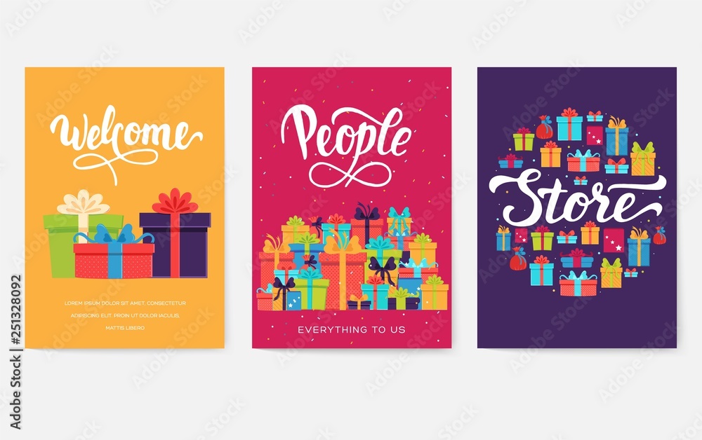 Gift information cards set. Surprise template of flyear, magazines ...