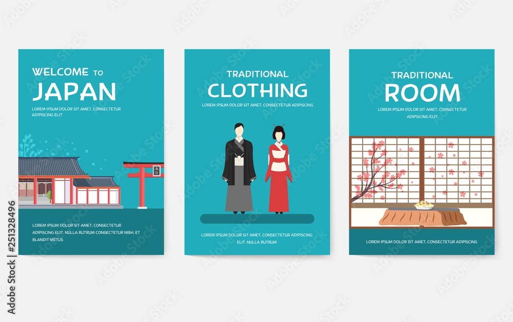 Set of Japan country ornament travel tour concept. Asia traditional ...