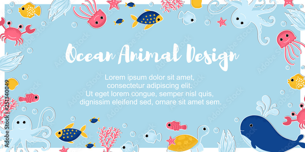 Vector Illustration. Ocean animal design background. Banner with ...
