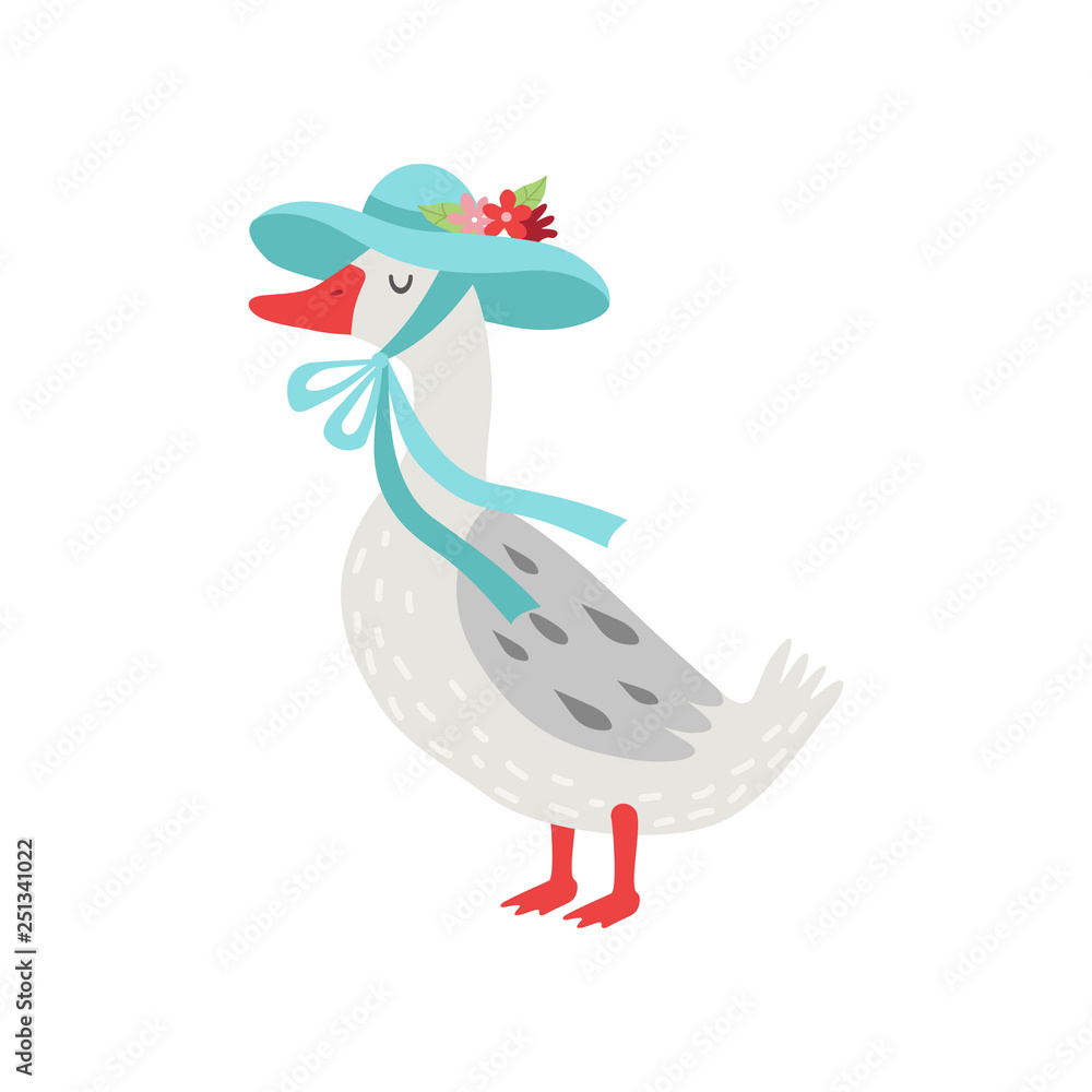 Beautiful White Goose Cartoon Character Wearing Light Blue Elegant Hat ...