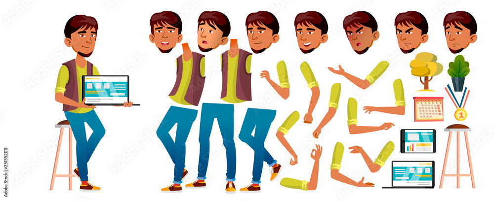 Vetor de Arab, Muslim Boy Kid Vector. High School Child. Programmer ...