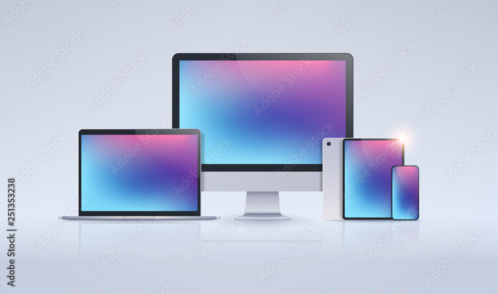electronic devices mockup set laptop monitor tablet and smartphone with ...