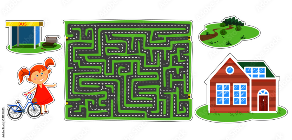 Labyrinth for children with three options. With road, map ...