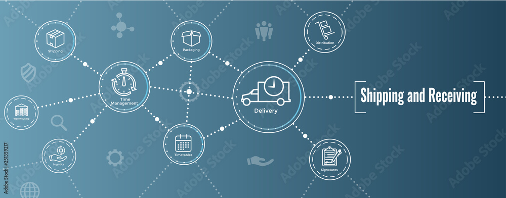 Shipping and Receiving Icon Set with Boxes, Warehouse, checklist, etc ...