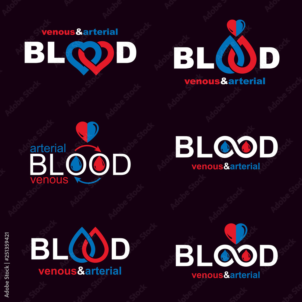 Collection of vector emblems created on blood donation idea, blood ...