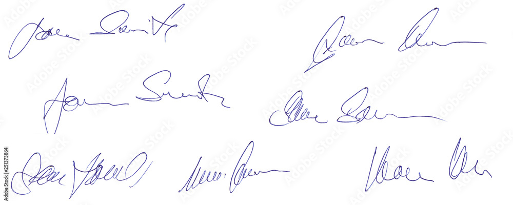 Handwritten signatures concept of signed document with ballpoint pen ...