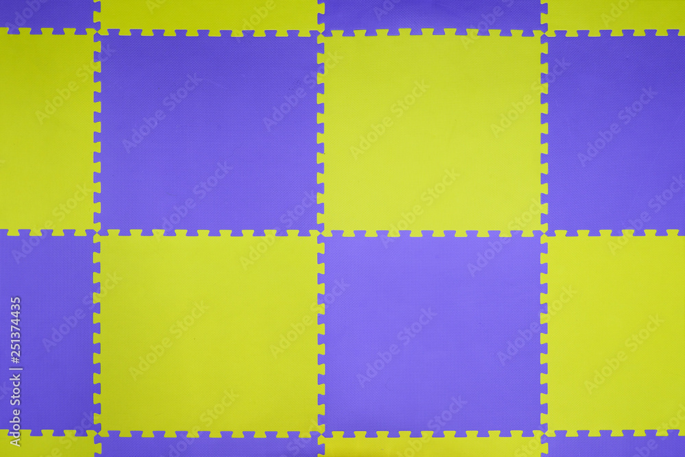 dirty playground mat for children in public place, blue and yellow ...