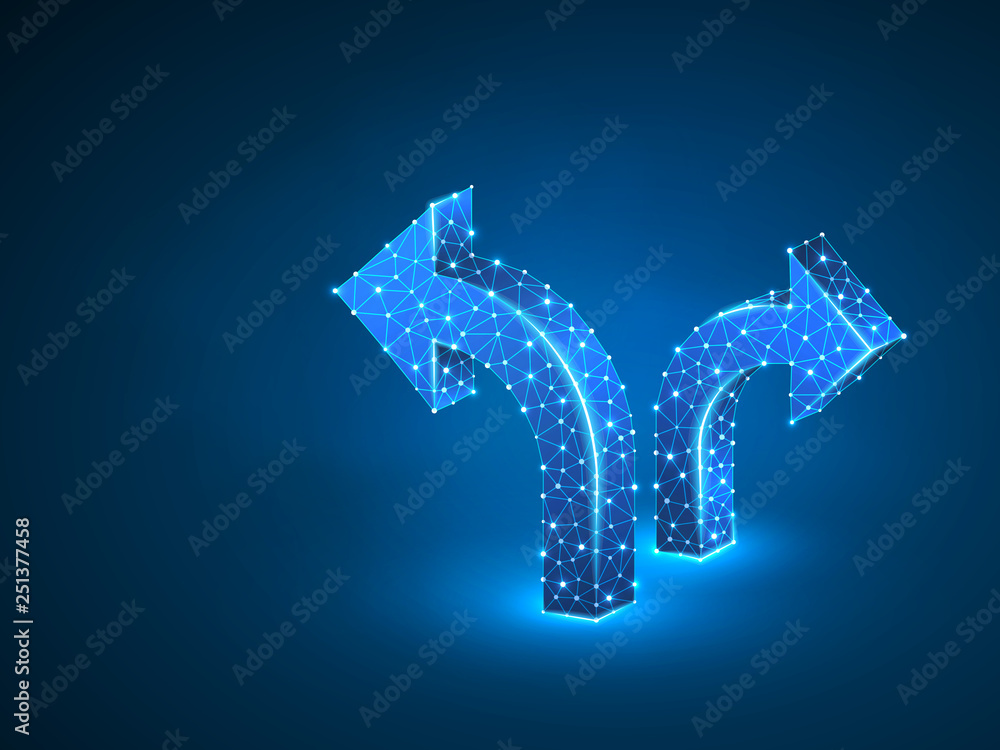 Crossroad direction two ways arrows wireframe digital 3d illustration ...