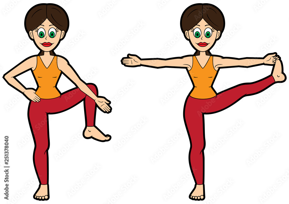 Yoga asana set extended hand to big toe pose/ Illustration cartoon girl ...