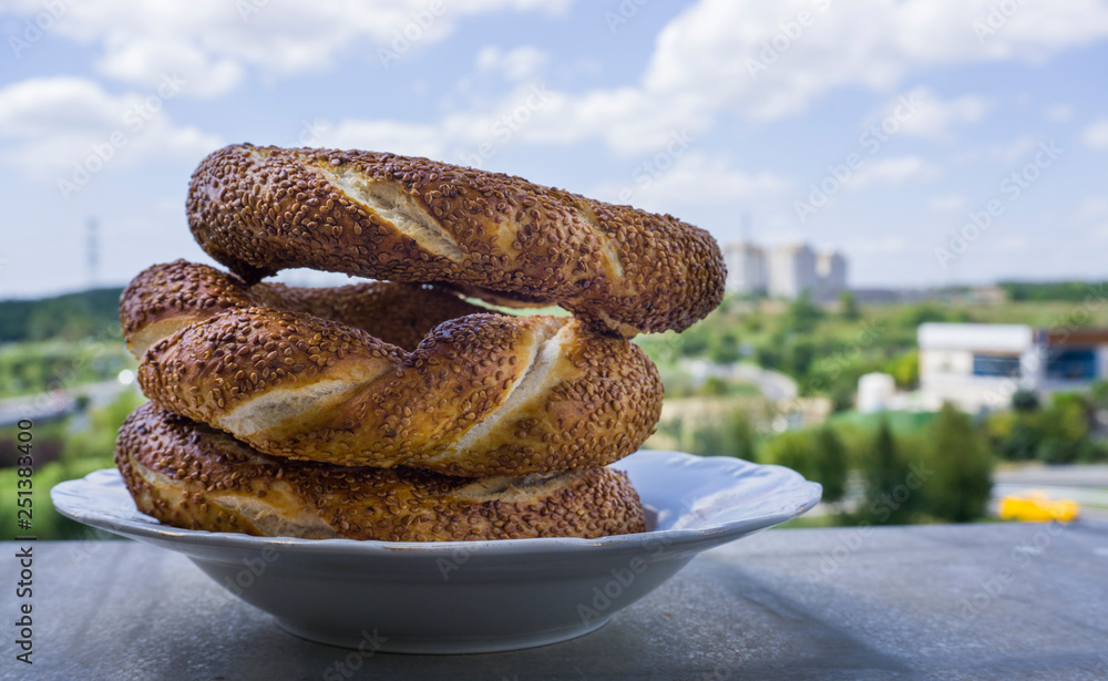 Bagel Simit, traditional pastry food of Turkey. Crispy / crunchy ...