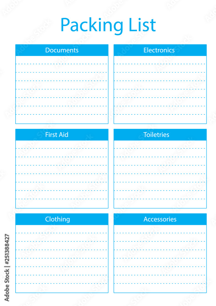 Packing list printable. เวกเตอร์สต็อก | Adobe Stock