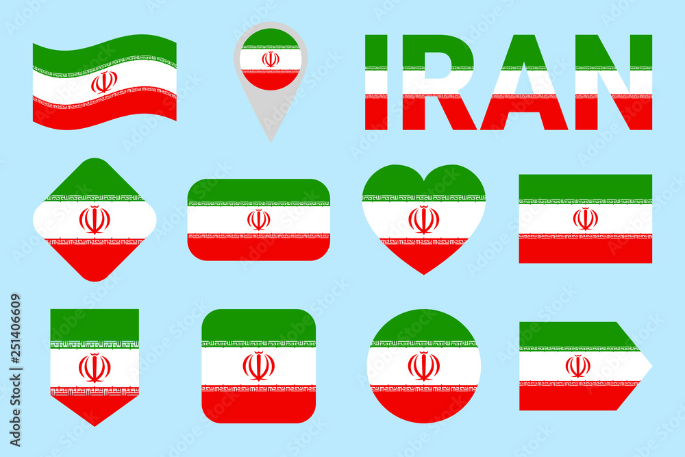 Iran flag vector set. Geometric shapes. Flat style. Iranian natioanl ...
