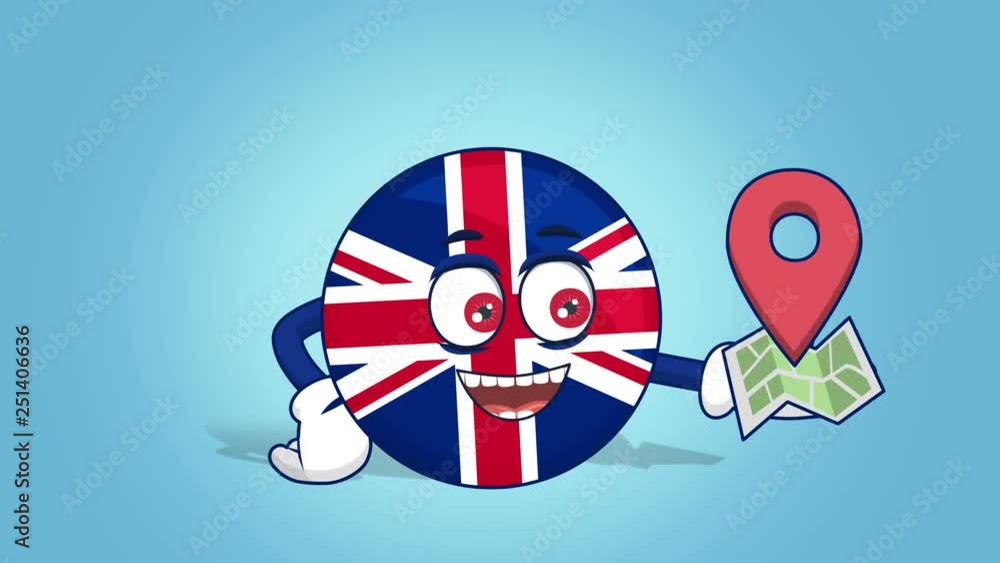 Cartoon Great Britain United Kingdom Location Map with Face Animation ...