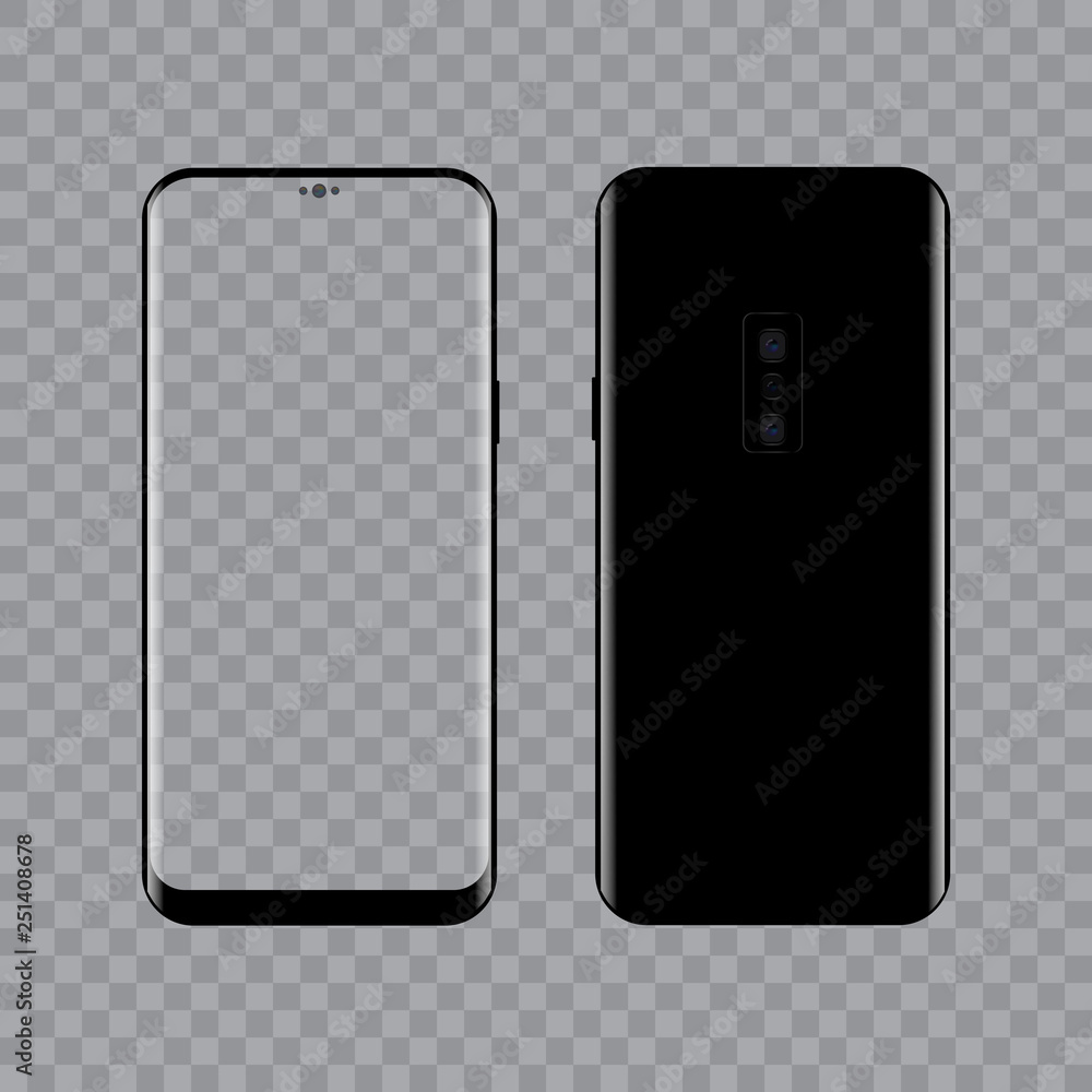 Realistic modern smart phone Front and Back view. Vector. Transparent ...