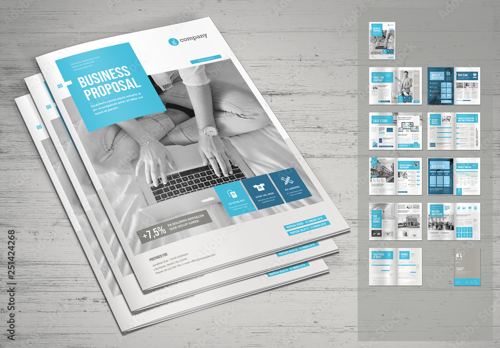 Modelo de Business Proposal Layout with Blue Accents do Stock | Adobe Stock