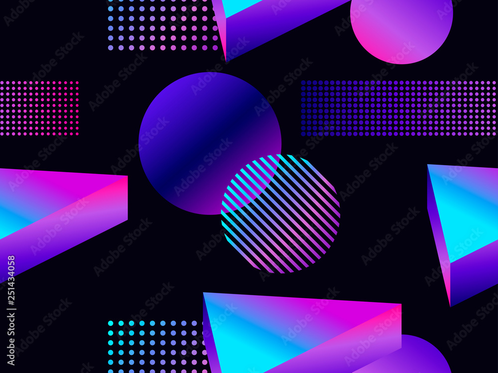 Futuristic seamless pattern with geometric shapes. Gradient with purple ...