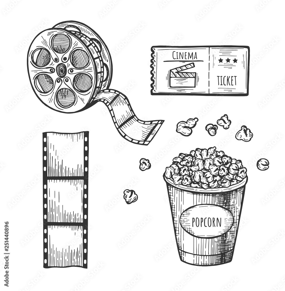 Hand drawn film symbols collection Stock Vector | Adobe Stock