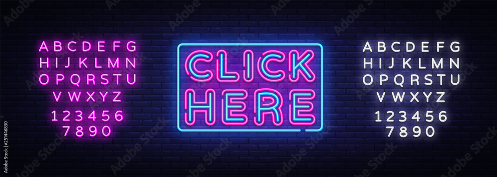 Click Nere Neon Text Vector. Click Nere neon sign, design template ...