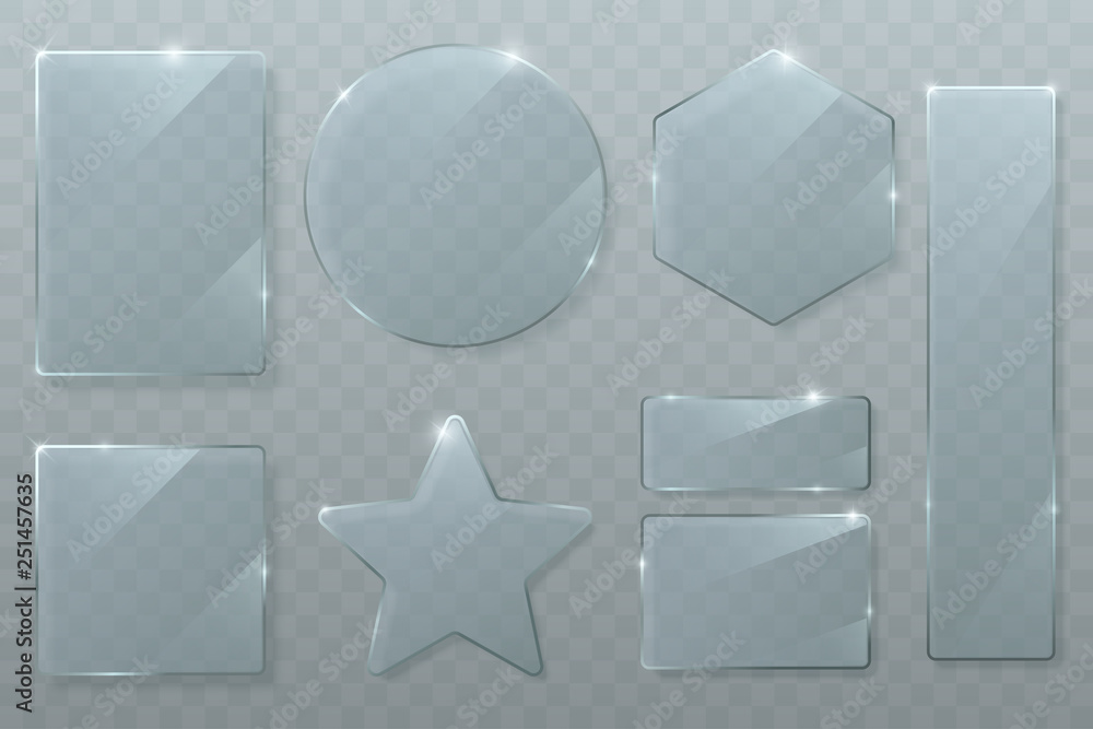Vector glass plates set isolated on transparent background. Glossy ...