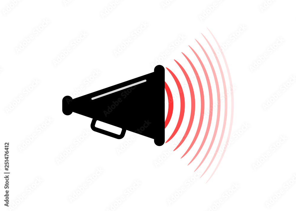 Megaphone with abstract red outgoing sound waves. Vector illustration ...