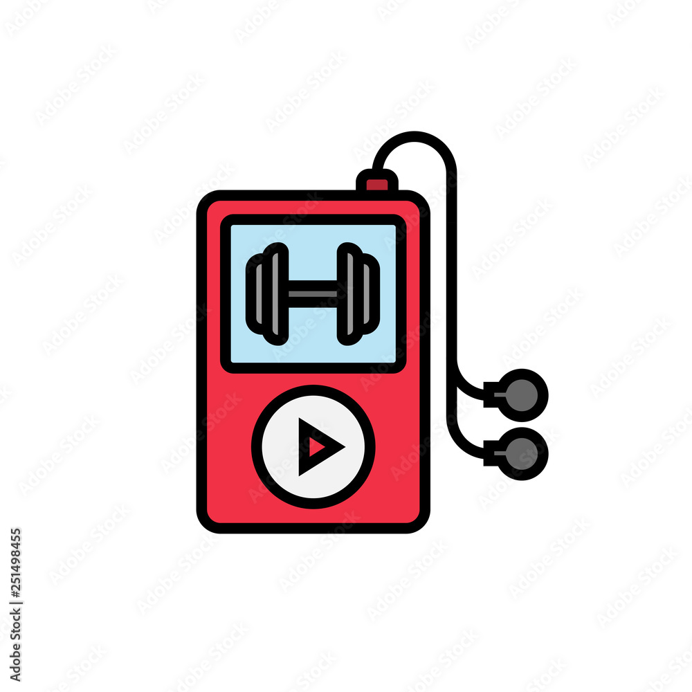 workout music playlist icon. music player with dumbbell symbol for ...