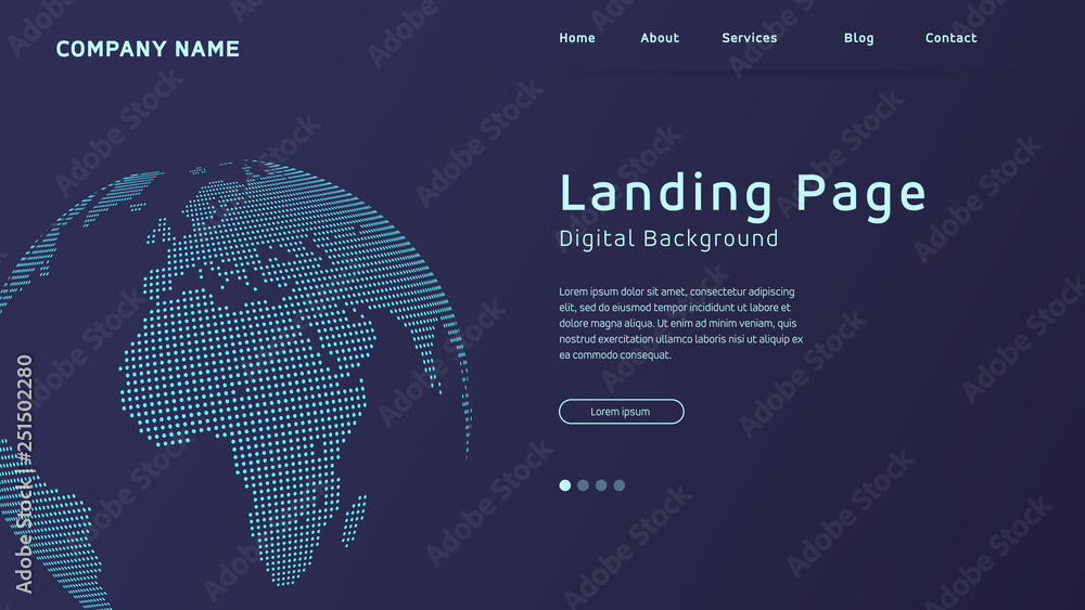 Concept based landing page design with background World map in dots ...