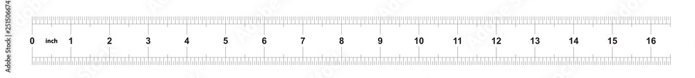 Ruler 16 inches Metric. The division price is 0.05 inch. Ruler double ...