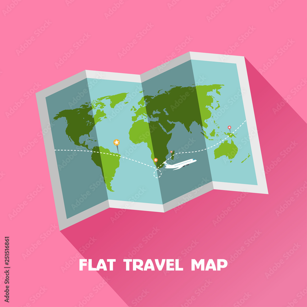 Simple flat world travel map. Vector illustration of paper world map ...