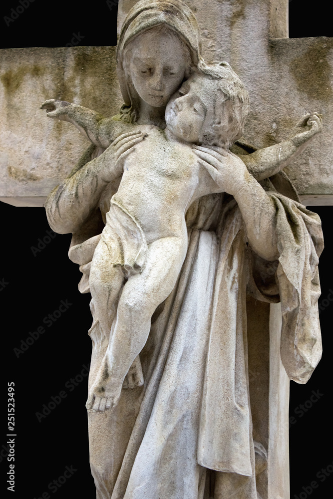 Virgin Mary and Jesus Christ. The cross is a symbol of suffering Stock ...