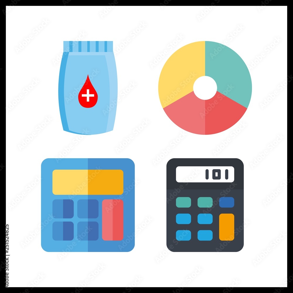 4 budget icon. Vector illustration budget set. pie chart and calculator ...