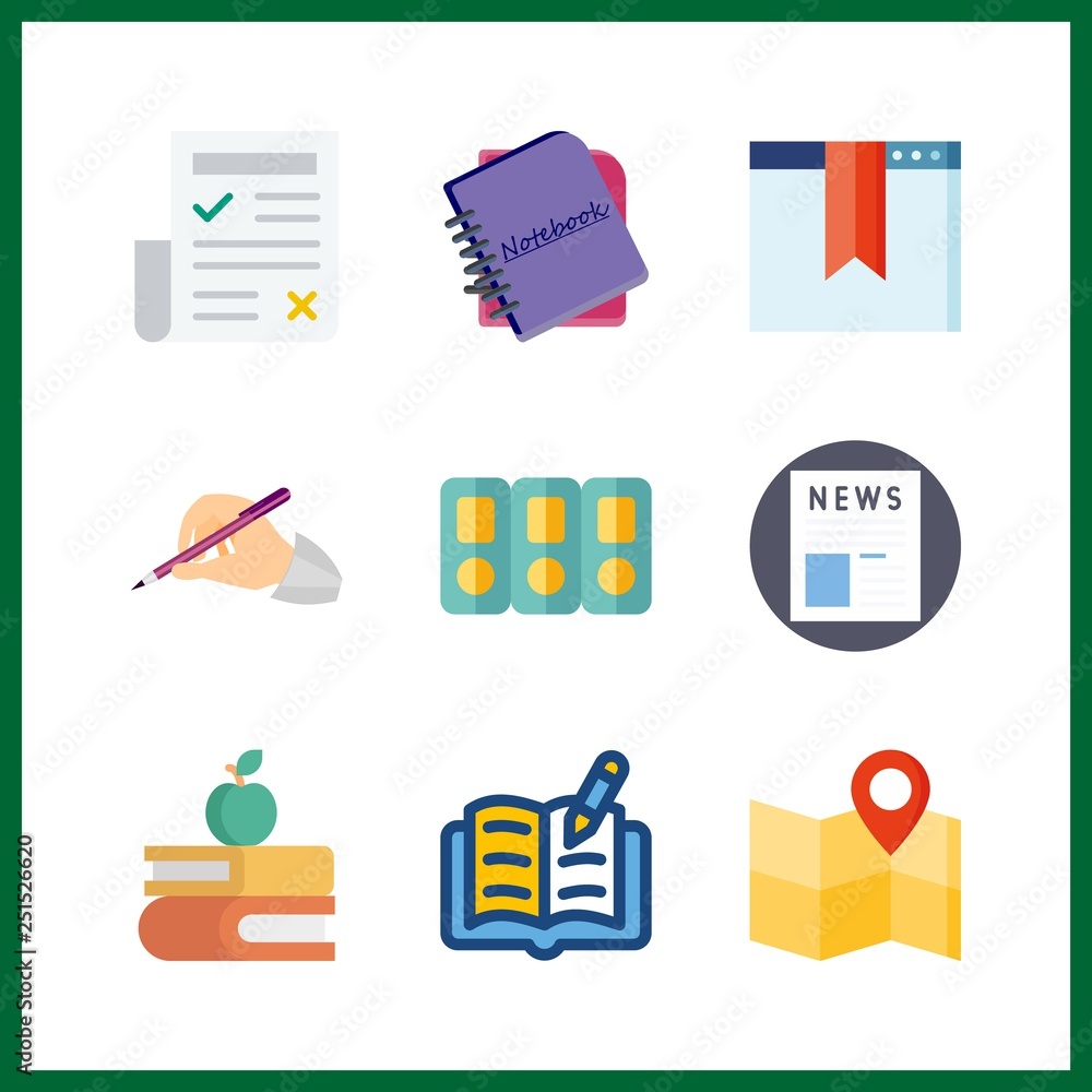 9 page icon. Vector illustration page set. open book and browser icons ...