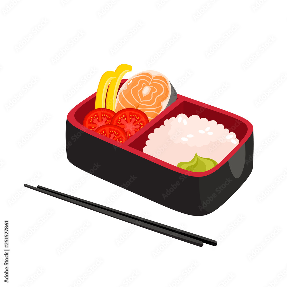 Vector illustration of traditional japanese bento box isolated on white ...