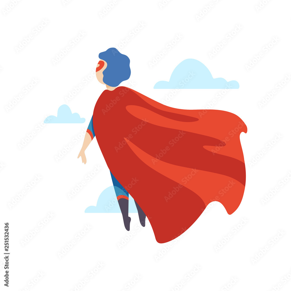 Boy Wearing Superhero Costume Flying, Back View, Super Child Character ...